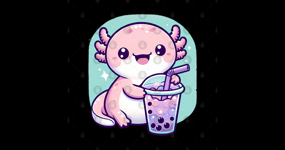 Cute Axolotl Drinking Boba Tea - Axolotl Lover - Sticker | TeePublic