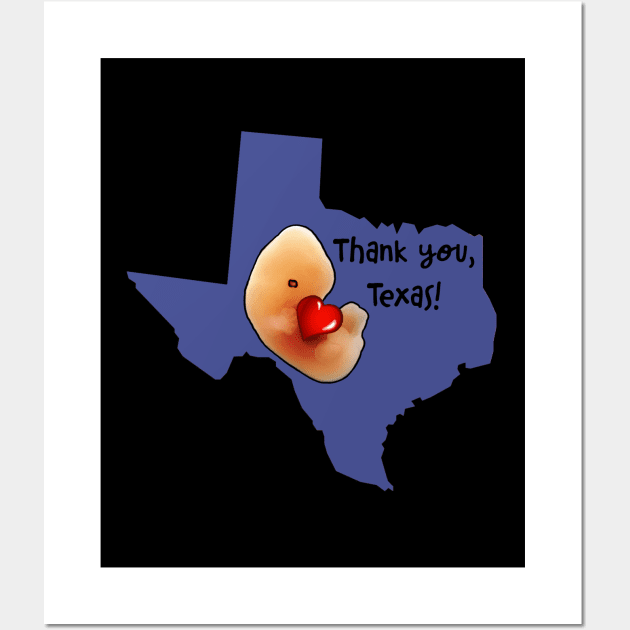 Thank you, Texas! Embryo hugging cartoon-style heart-shape inside Texas ...