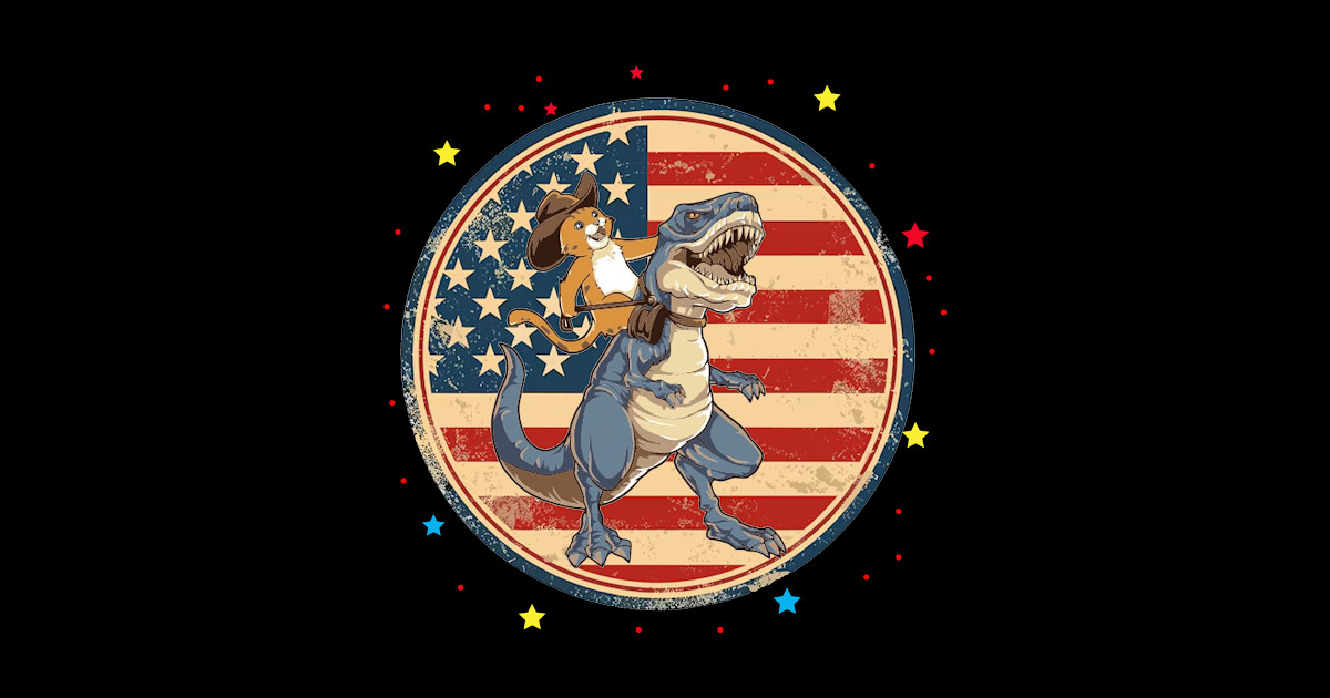 Cowboy Cat Riding Dinosaur USA Flag T-Rex 4th of July - Cowboy Cat ...