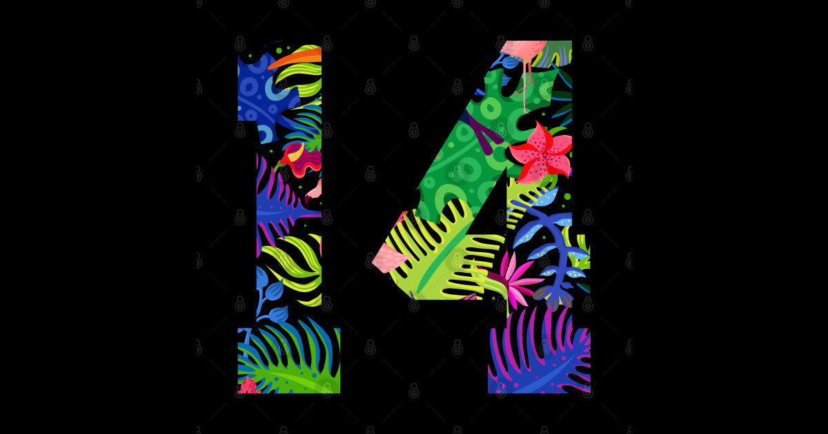 Floral Number 14 - Number 14 - Sticker | TeePublic