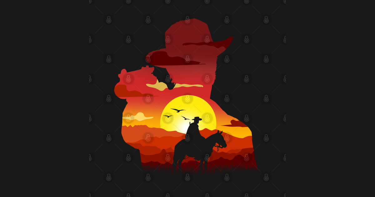 Arthur Morgan SunSet Silhouette - Red Dead - Long Sleeve T-Shirt ...