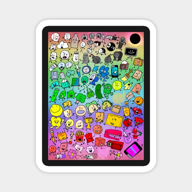 BFDI Inanimate Insanity All Characters (Rainbow) - Bfb - Magnet | TeePublic