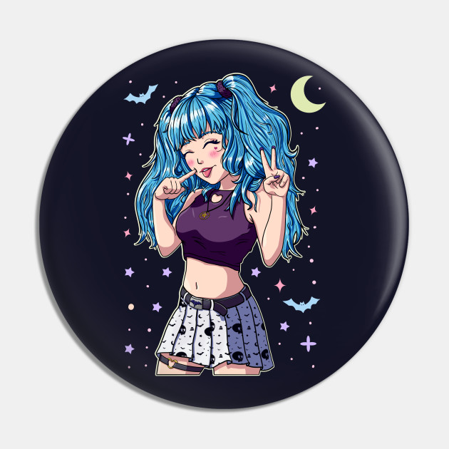 Cute Anime Girl Blue Hair Anime Girls Pin Teepublic