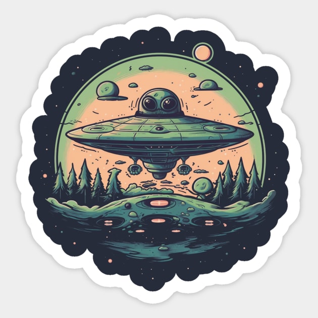 Cute UFO Spaceship - Cute Alien - Sticker | TeePublic