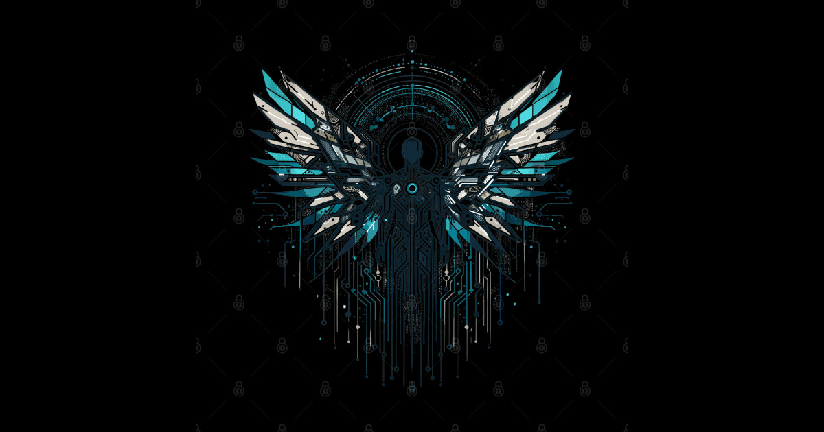 Digital Seraph: Futuristic Angel - Angel - Sticker | TeePublic