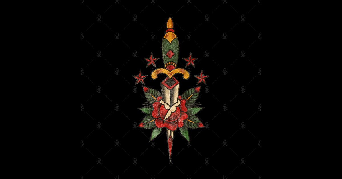 American Traditional Rose and Dagger - Tattoo - Pin | TeePublic
