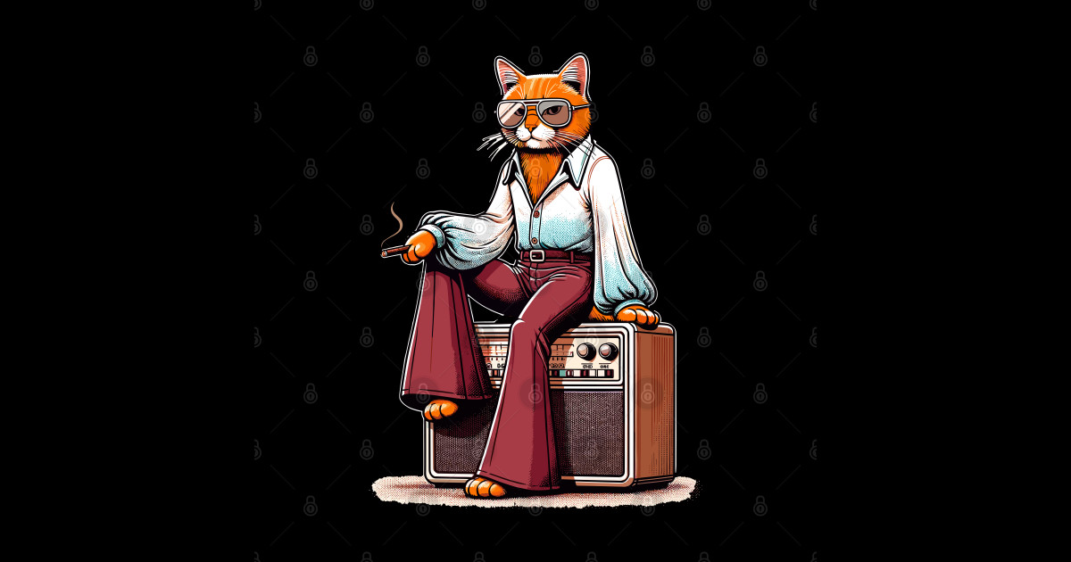Smoking cat and a vintage radio - Cat Radio - Sticker | TeePublic