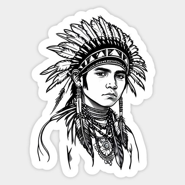 native american line art design - Native American Art - Sticker | TeePublic