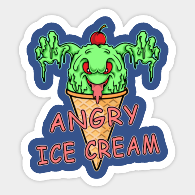 Angry Ice Cream Funny Cartoon Design - Ice Cream - Sticker | TeePublic