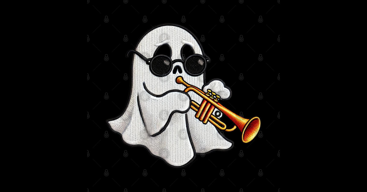 Ghost Playing Trumpet Halloween Tee - Ghost - Sticker | TeePublic