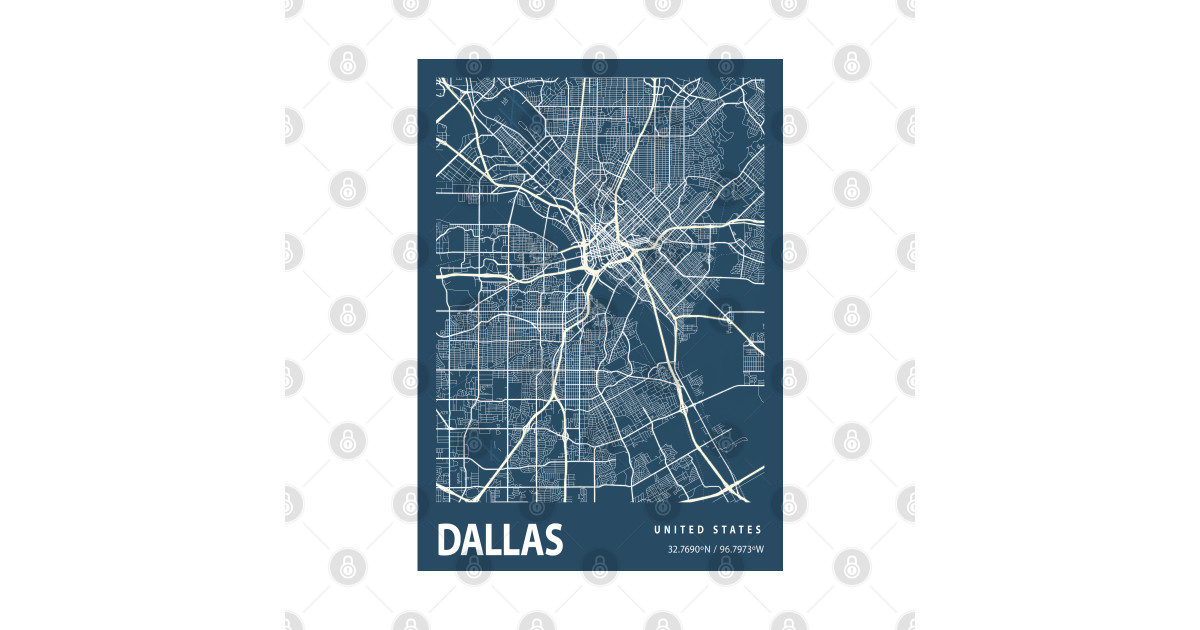 Dallas Blueprint Street Map, Dallas Colour Map Prints - Dallas ...