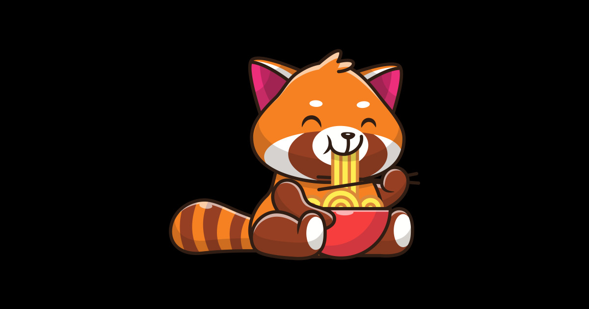 Cute Red Panda Eating Noodle Cartoon - Red Panda - Posters and Art ...