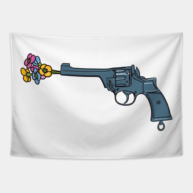 Revolver with a barrel blocked by flowers - Peace - Tapestry | TeePublic