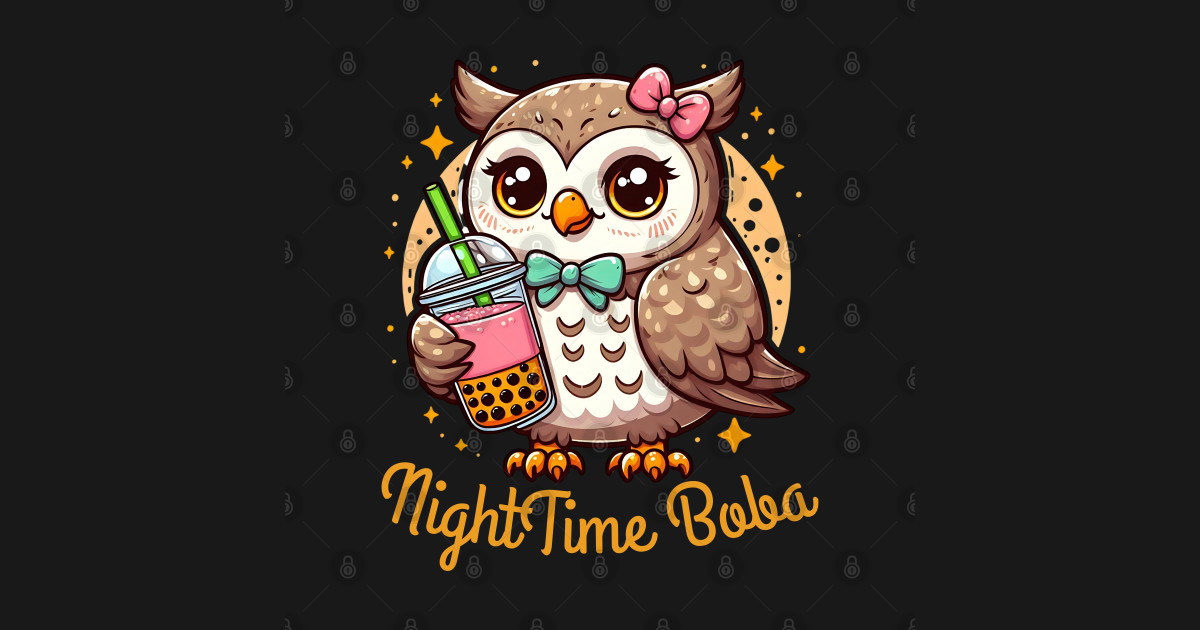 Owl Drinking Boba Tea - Boba Tea - T-Shirt | TeePublic