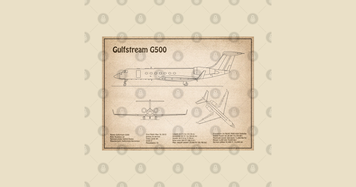 Gulfstream G500 - Airplane Blueprint - SD - Gulfstream G500 - T-Shirt ...