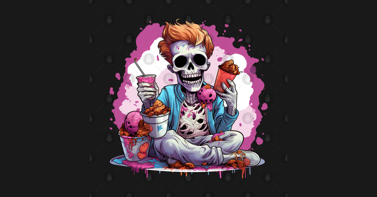 Food Junkie Pastel Goth Dead Skeleton Pink Design - Foodie - T-Shirt ...