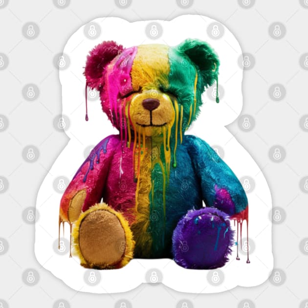 Colour Dripping Teddy Bear - Teddy Bear - Sticker | TeePublic