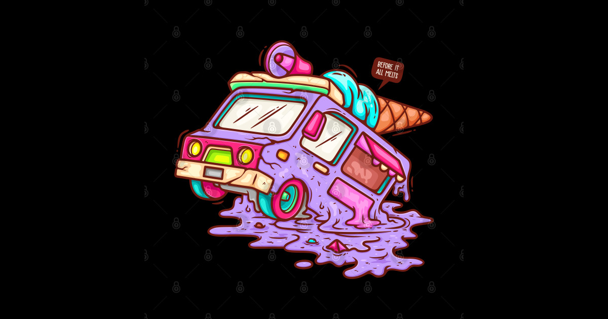 Ice Cream Car Cartoon - Ice Cream Car Cartoon - Sticker | TeePublic