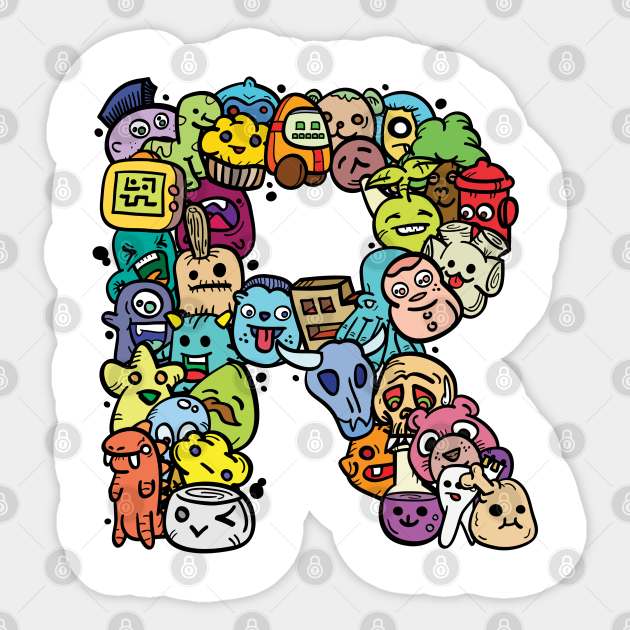 Alphabet Monster Doodle Letter R Monogram - Monogram R - Sticker ...