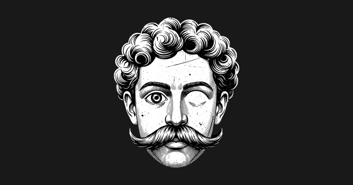 Vintage One-Eyed Man Face with Detailed Mustache and Hairstyle Graphic ...