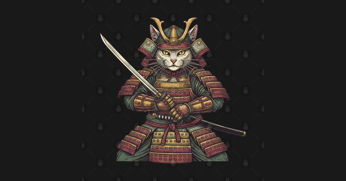 Samurai Cat Warrior - Samurai Cat Warrior - T-Shirt | TeePublic