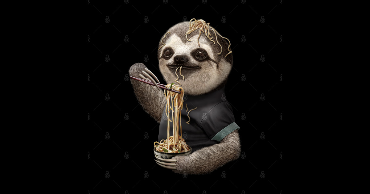 SLOTH EATING NOODLE - Sloth - Sticker | TeePublic