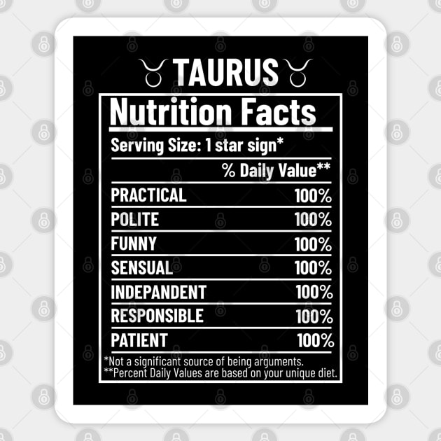 Taurus Nutrition Facts Label - Taurus Nutrition Facts Label - Sticker ...