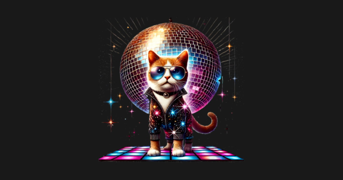 Dancing Cat Disco Ball & Cute Funny - Dancing Cat Disco Ball - T-Shirt ...