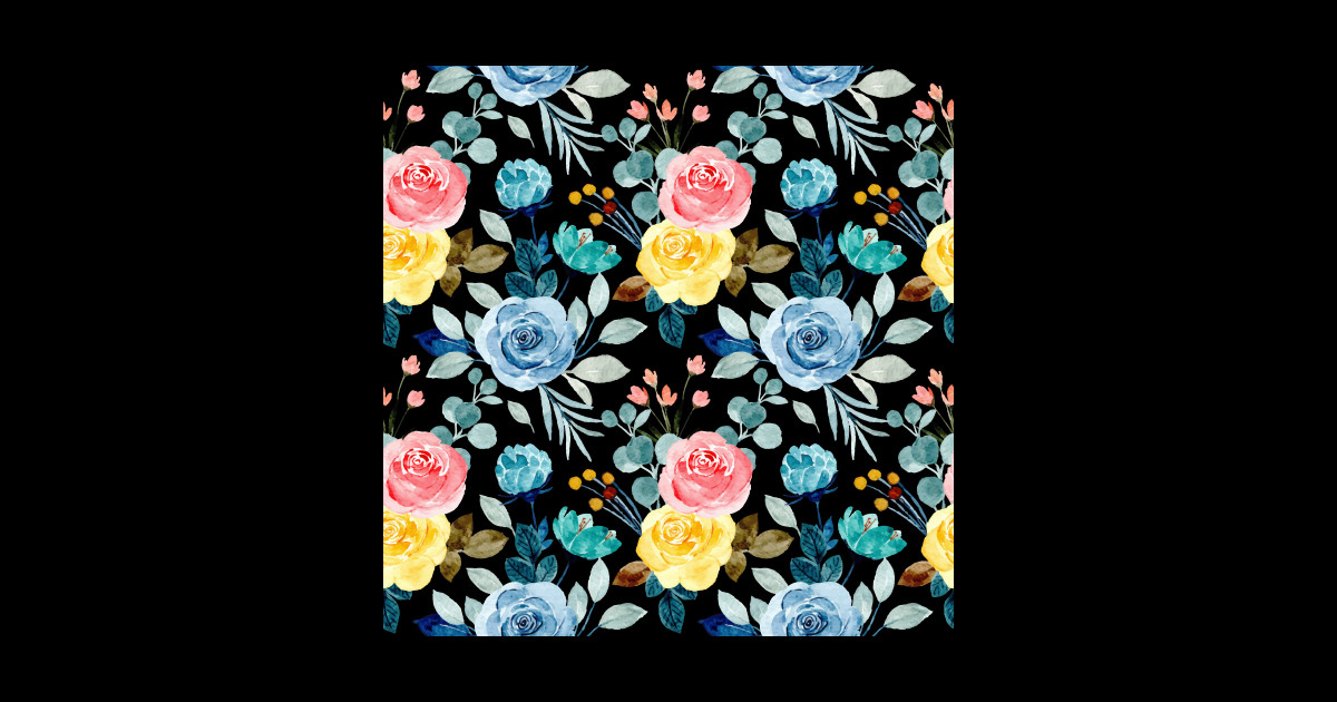 Blue Red And Yellow Floral Pattern - Floral Pattern - T-Shirt | TeePublic