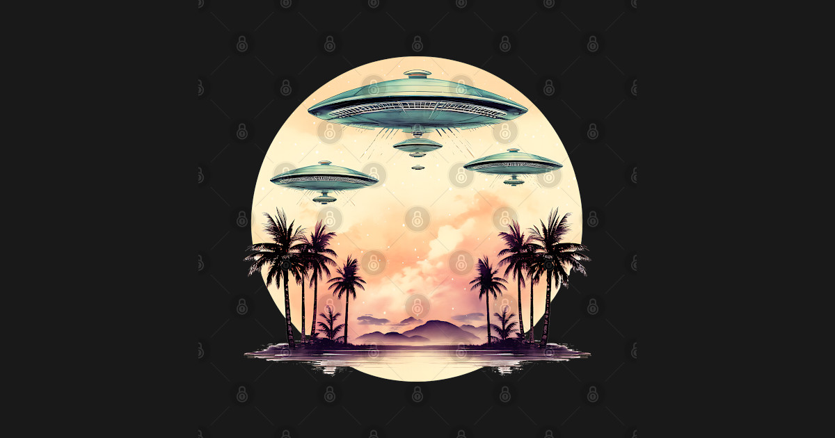 Alien invasion; California; ocean; tropical; palm trees; beach; ufo ...