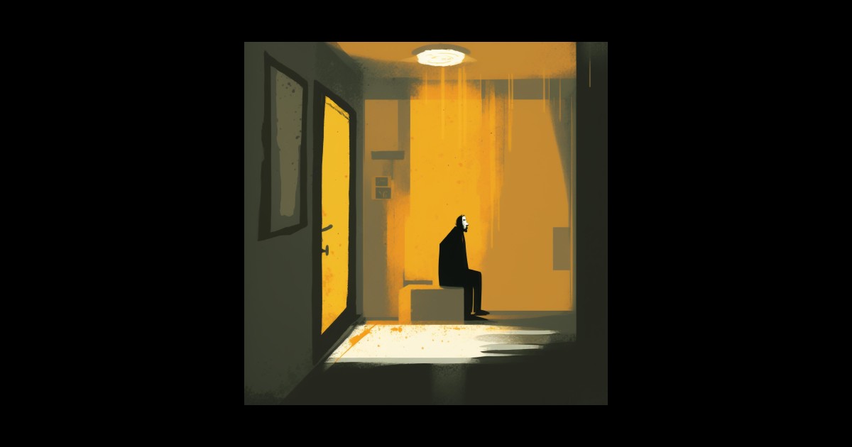 Abstract colourful Illustration of man with depression in the room ...