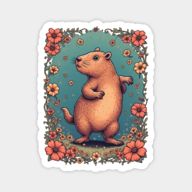 Capybara Floral Border Whimsical Nature Design - Capybara Gift - Magnet ...