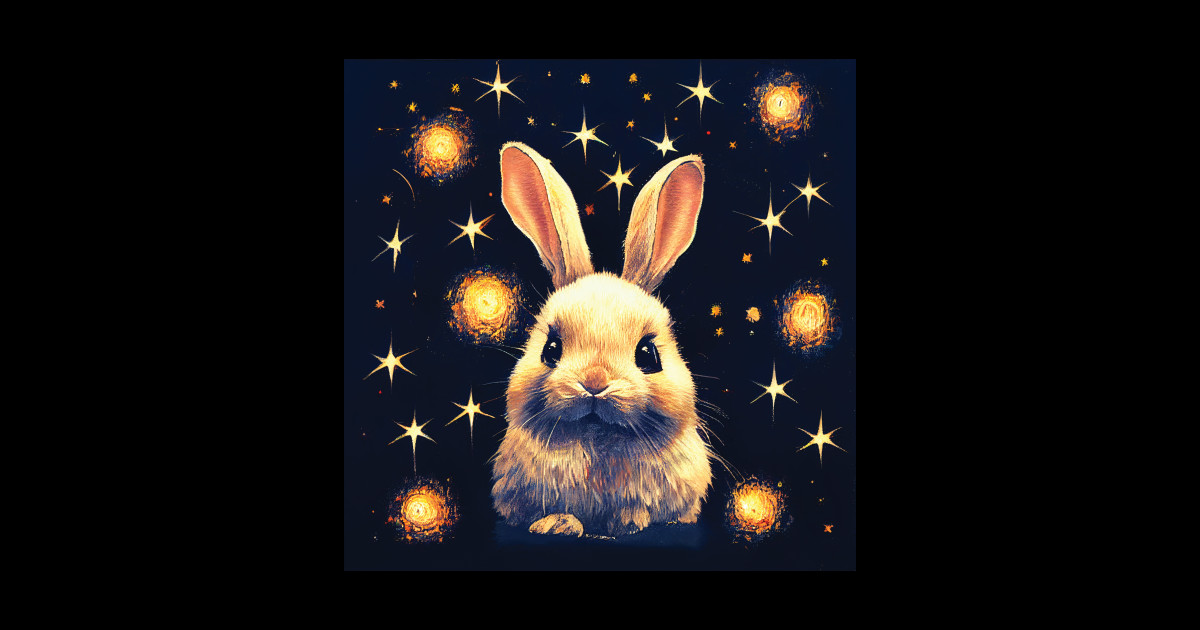 Cute Bunny Rabbit on a Starry Night - Cute Bunny Rabbit - Sticker ...