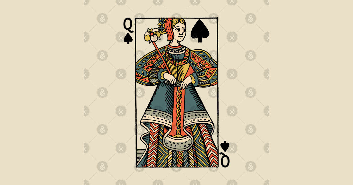 Vintage Character of Playing Card Queen of Spades - Vintage Retro - T ...