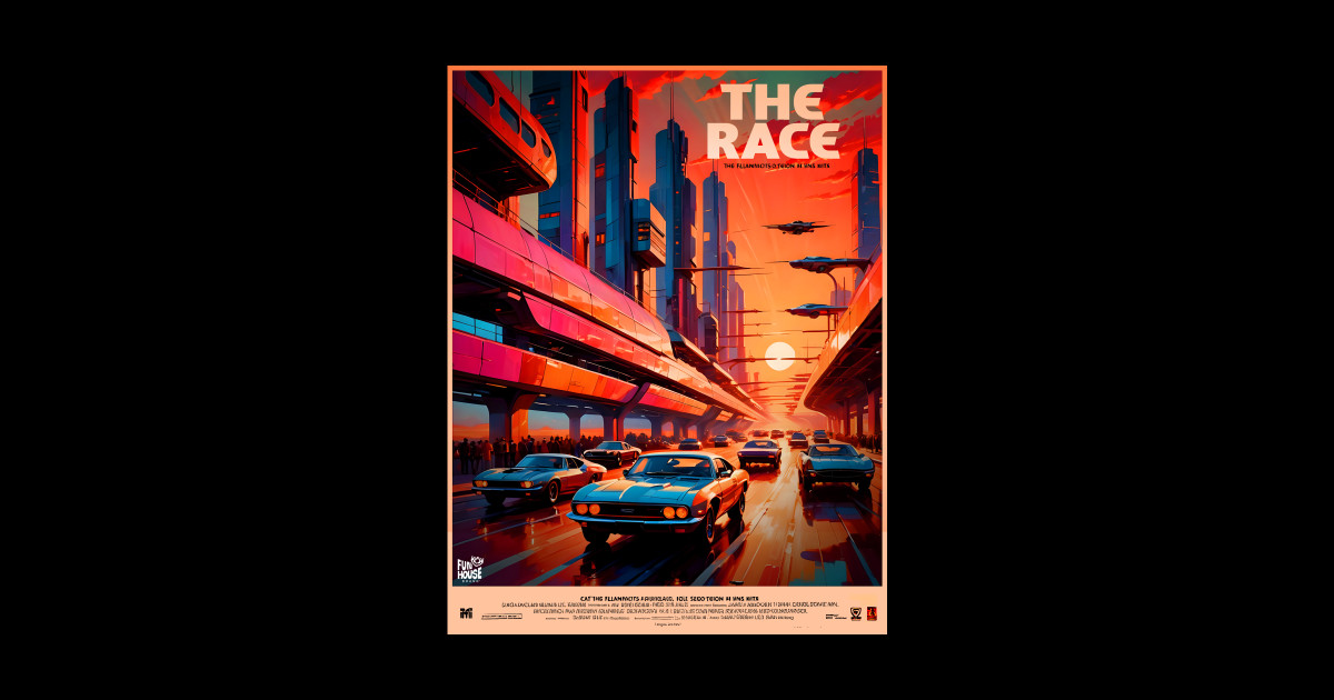 The Race: Retro Futurism Movie Poster - Science Fiction Cars - Sticker ...
