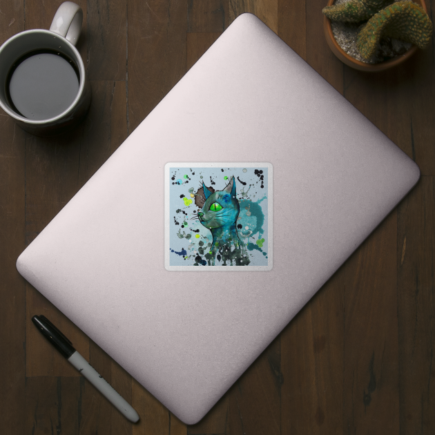 Wild blue grunge cat - Cat - Sticker | TeePublic