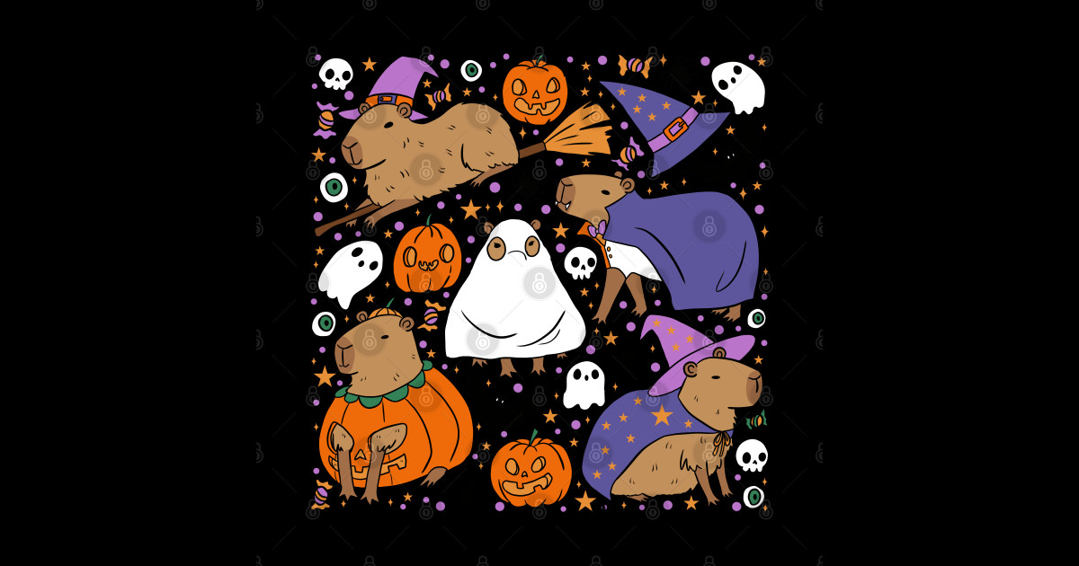 Cute halloween capybaras illustration - Halloween Gifts - Sticker ...