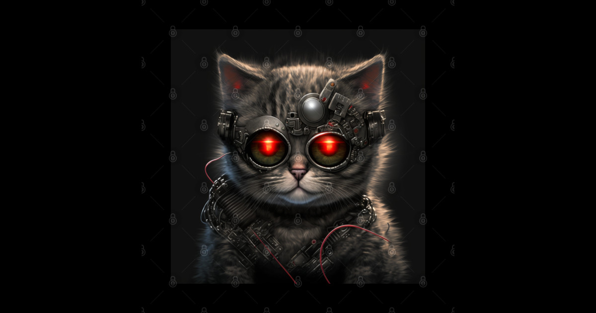 Cat-terminator cyberpunk robot kitty - Sjg Digital - Sticker | TeePublic