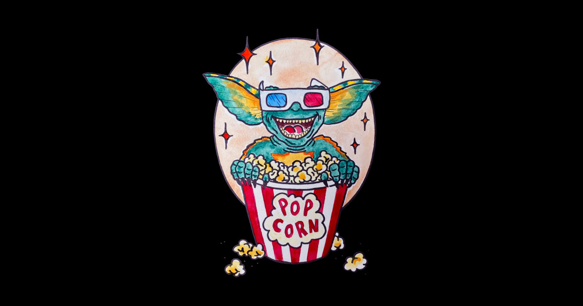 Gremlin with pop corn - Gremlins - Sticker | TeePublic