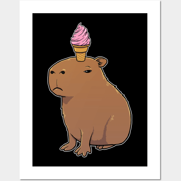 Capybara with Strawberry Ice Cream on its head - Capybara - Posters and ...