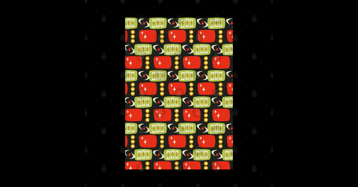 Atomic Age MCM Pattern in Black, Red, Green - Atomic Age - Pin | TeePublic