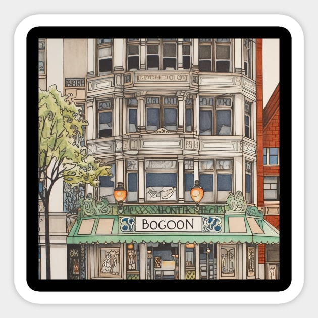 Boston city drawing - Art Nouveau - Sticker | TeePublic