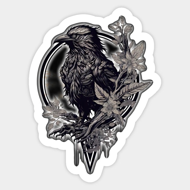 Tribal Radiant Raven, gothic black and white logo - Raven - Sticker ...