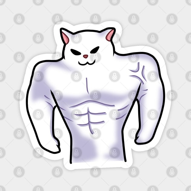 white Cat meme Buff power up - Cat Meme - Magnet | TeePublic