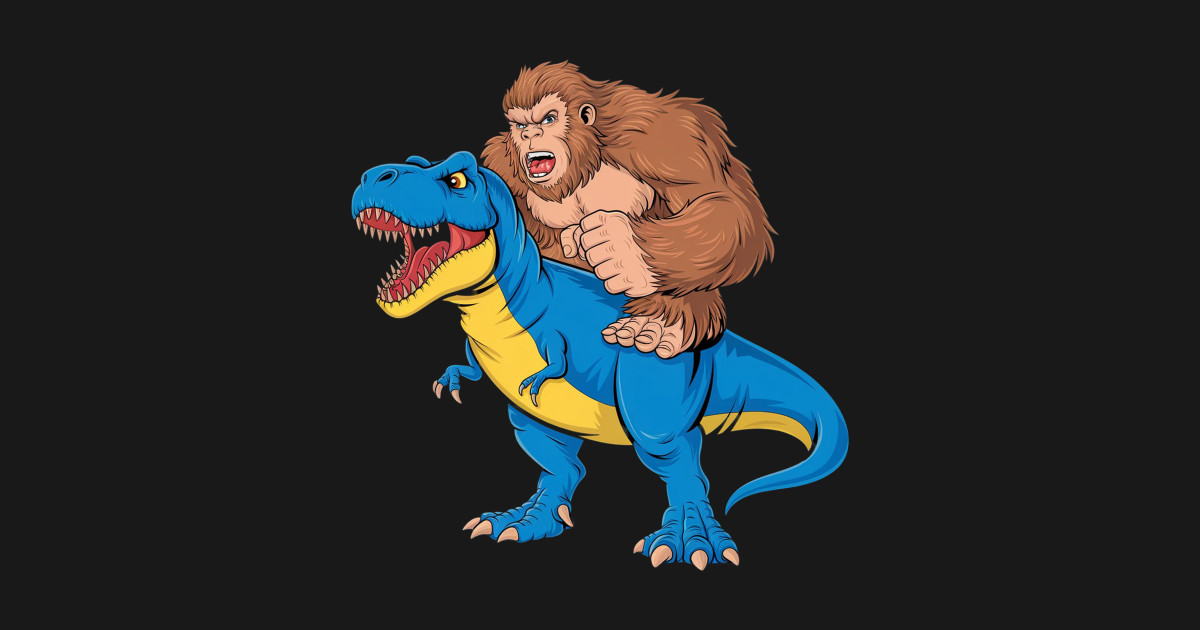 Bigfoot Riding Dinosaur T Rex Cute Sasquatch Dino - Bigfoot Riding - T ...