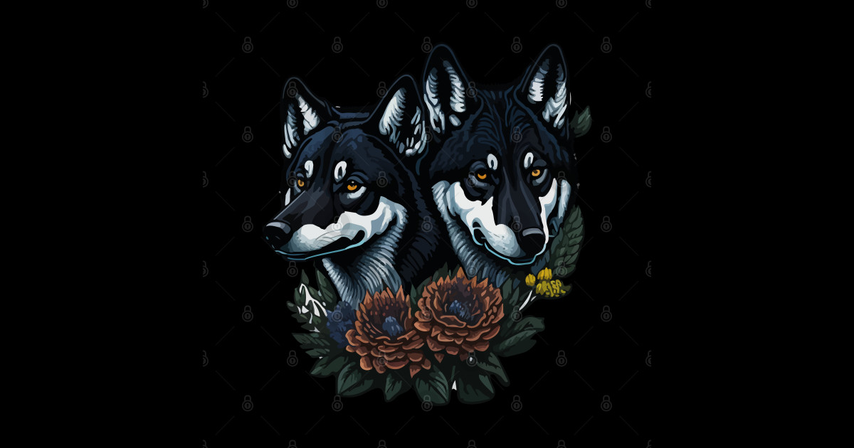 Black Wolf with Wild Flower - Black Wolf - Sticker | TeePublic