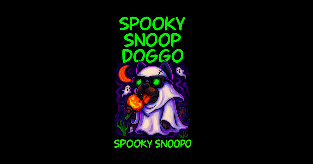 Halloween Ghost Rapper Pug – Spooky Snoop Doggo Hip-Hop - Dog - Sticker ...