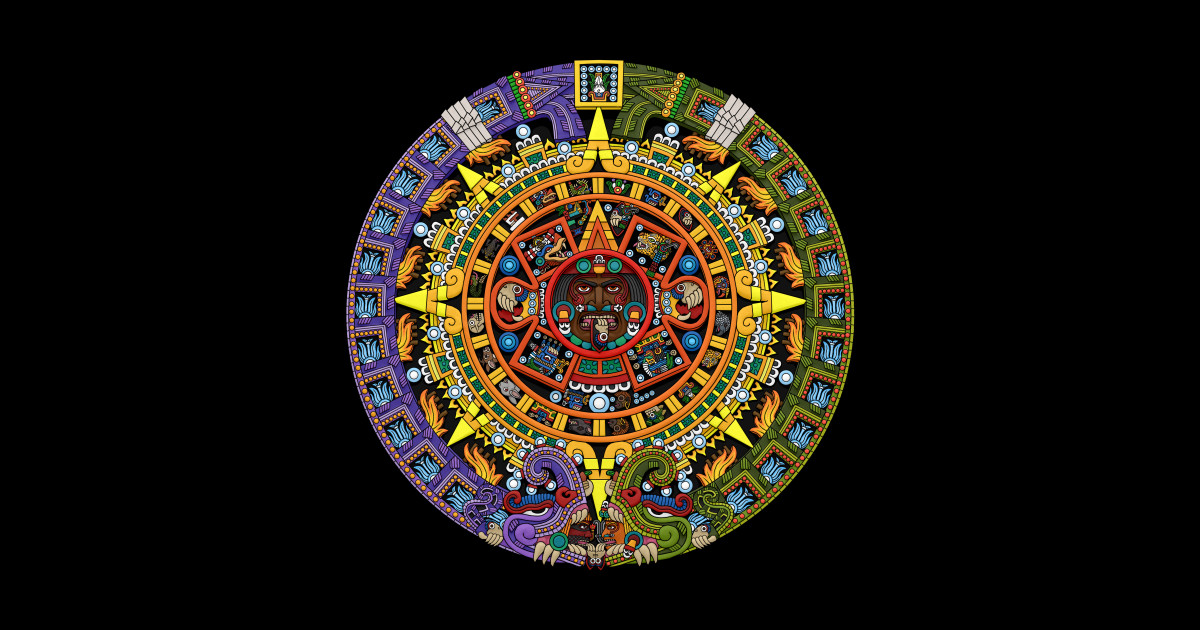 Aztec Sun Stone Calendar Full-Color - Aztec Calendar - Sticker | TeePublic