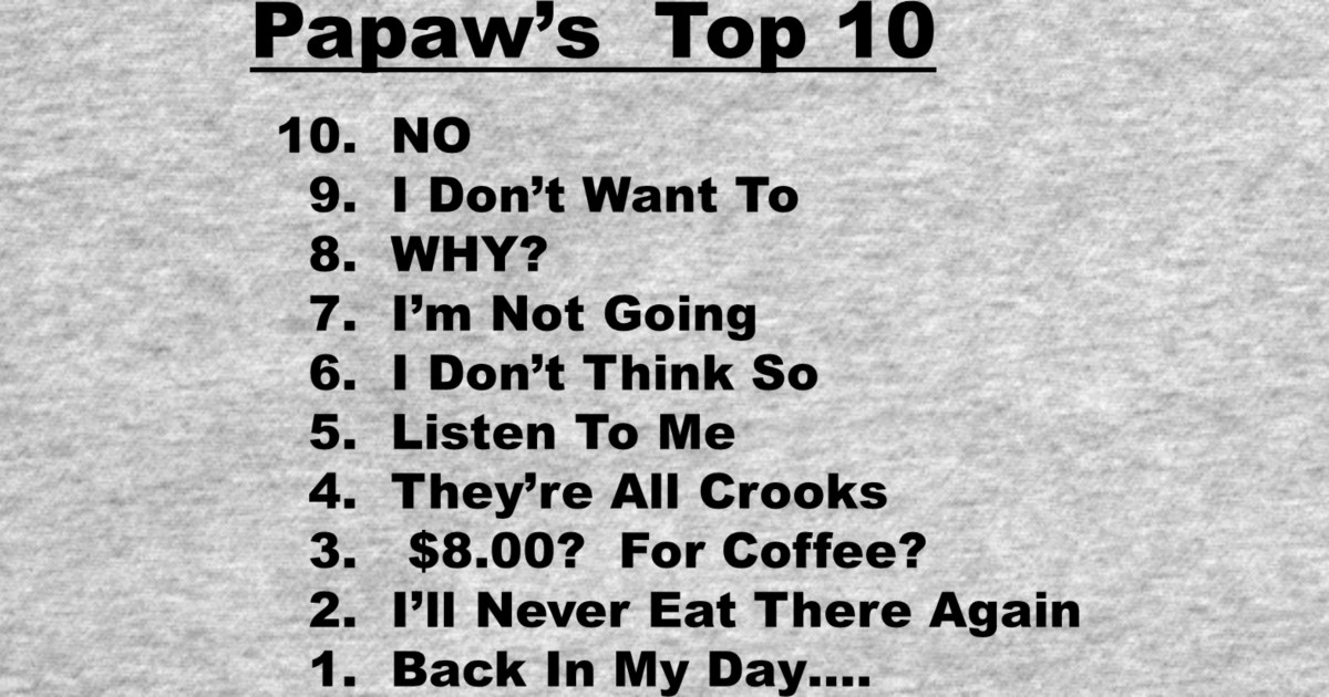 Papaw's Top Ten Sayings - Papaw Gift Ideas - T-Shirt | TeePublic