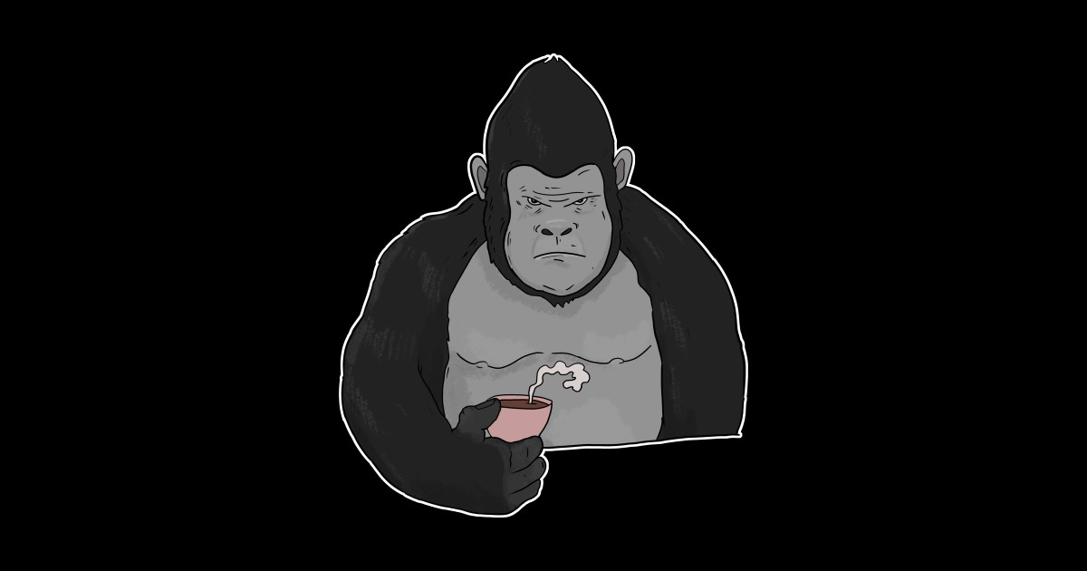 Grumpy Gorilla Ape with Coffee Morning Grouch - Grumpy - Sticker ...